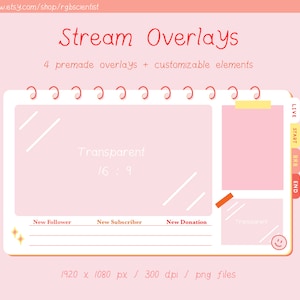 Cute Notebook Stream Overlays / 4x Ready to Use Stream Overlay + Chat ...