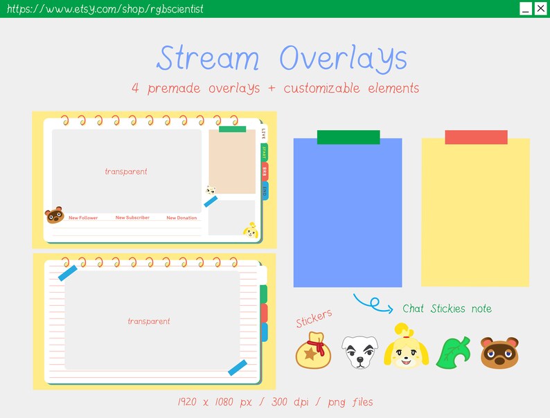 Animal Crossing Notebook Stream Overlays / 4x Ready to Use Stream ...