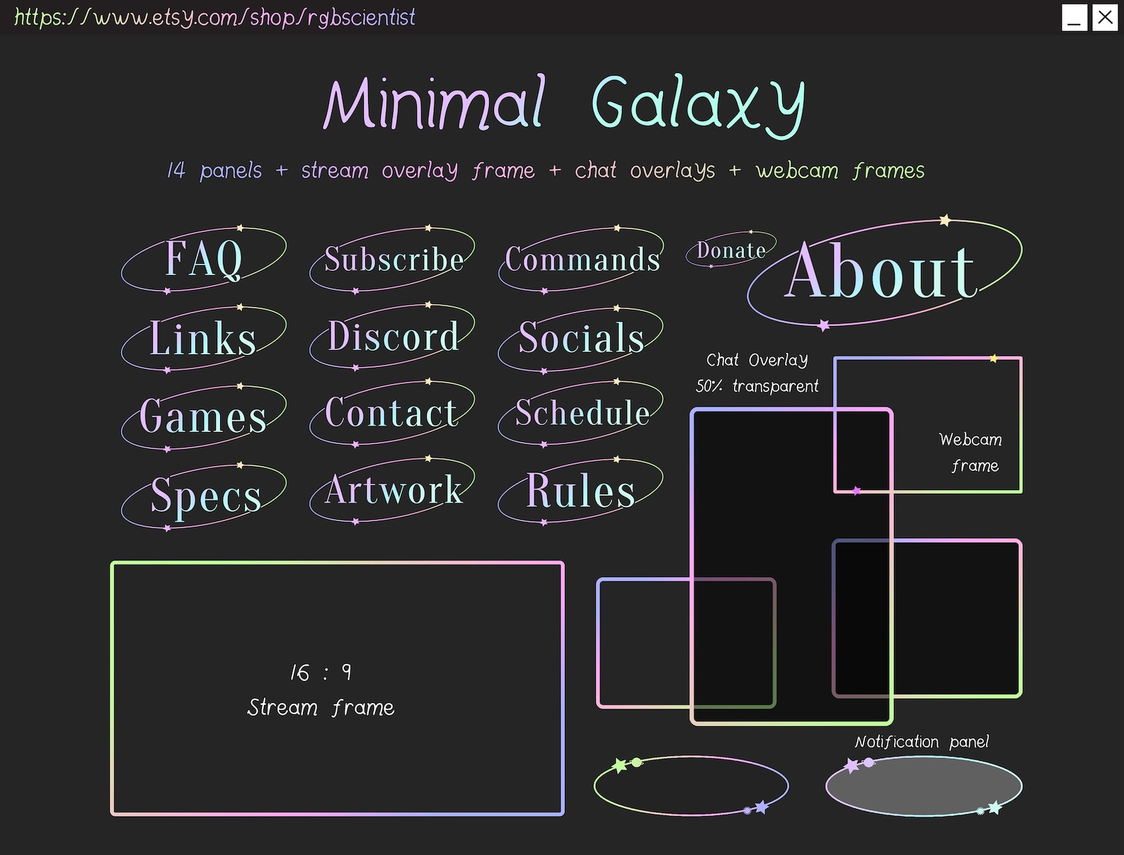 Galaxy Stream Pack / 14x Panels / Stream Overlay Frame / 2x Camera ...