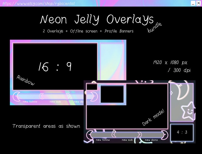 Neon Jelly Overlays / 2 Overlays / 2 Frame Overlay / Offline Screen ...