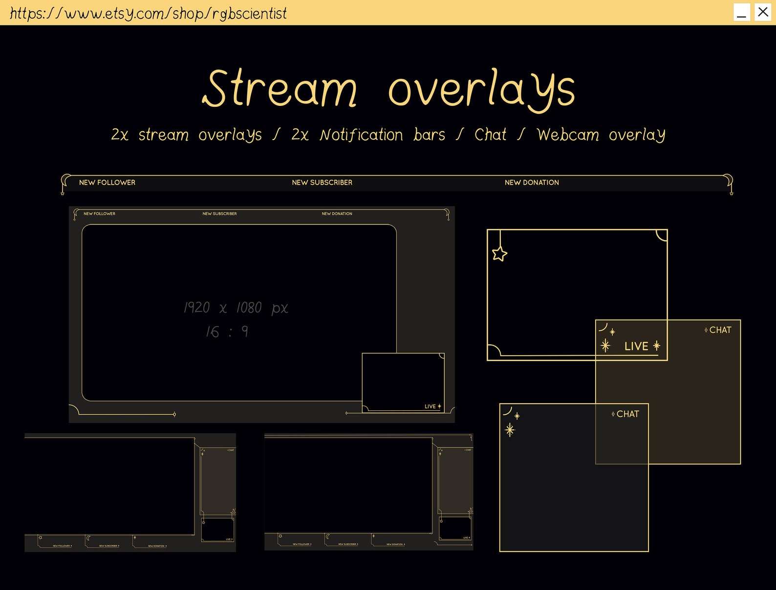 Gold Minimal Pack / 2x Stream Overlays / Chat & Webcam Overlay ...