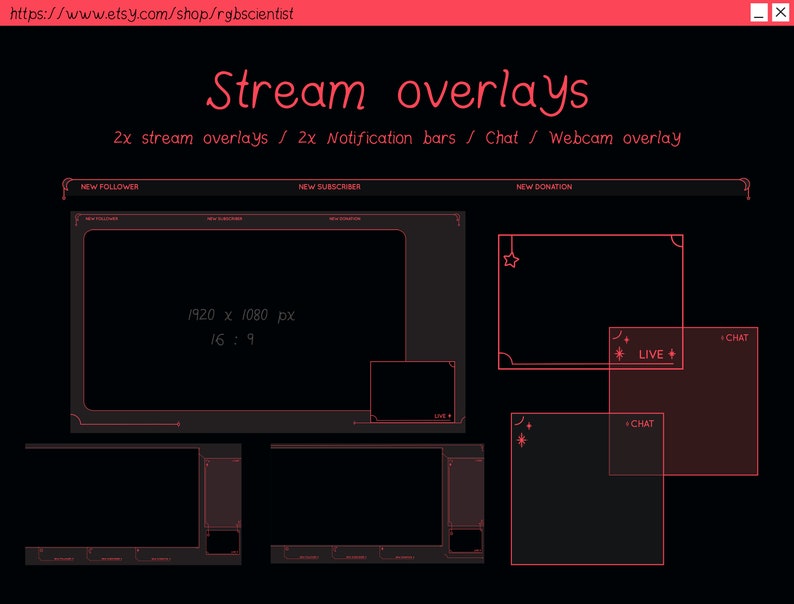 Fire Minimal Red Pack / 2x Stream Overlays / Chat & Webcam Overlay ...