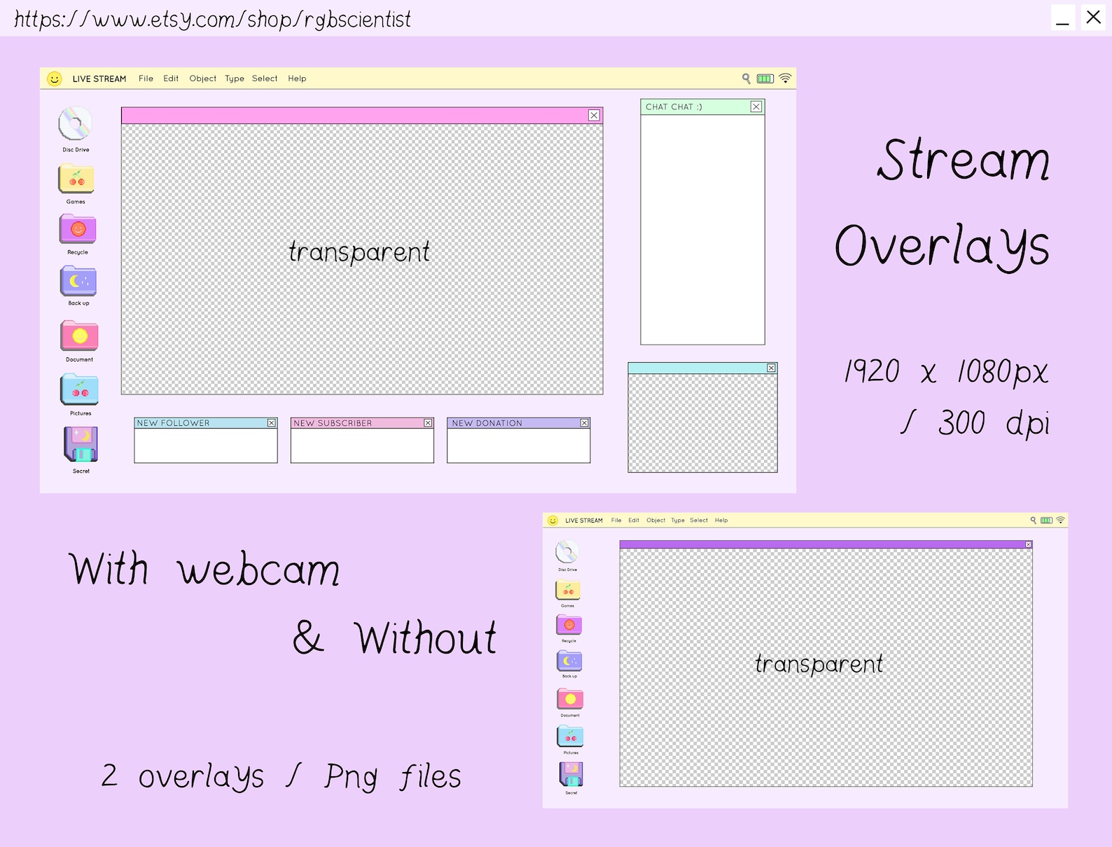 Purple Cute Desktop Stream Overlay With Webcam and Without / Extra ...