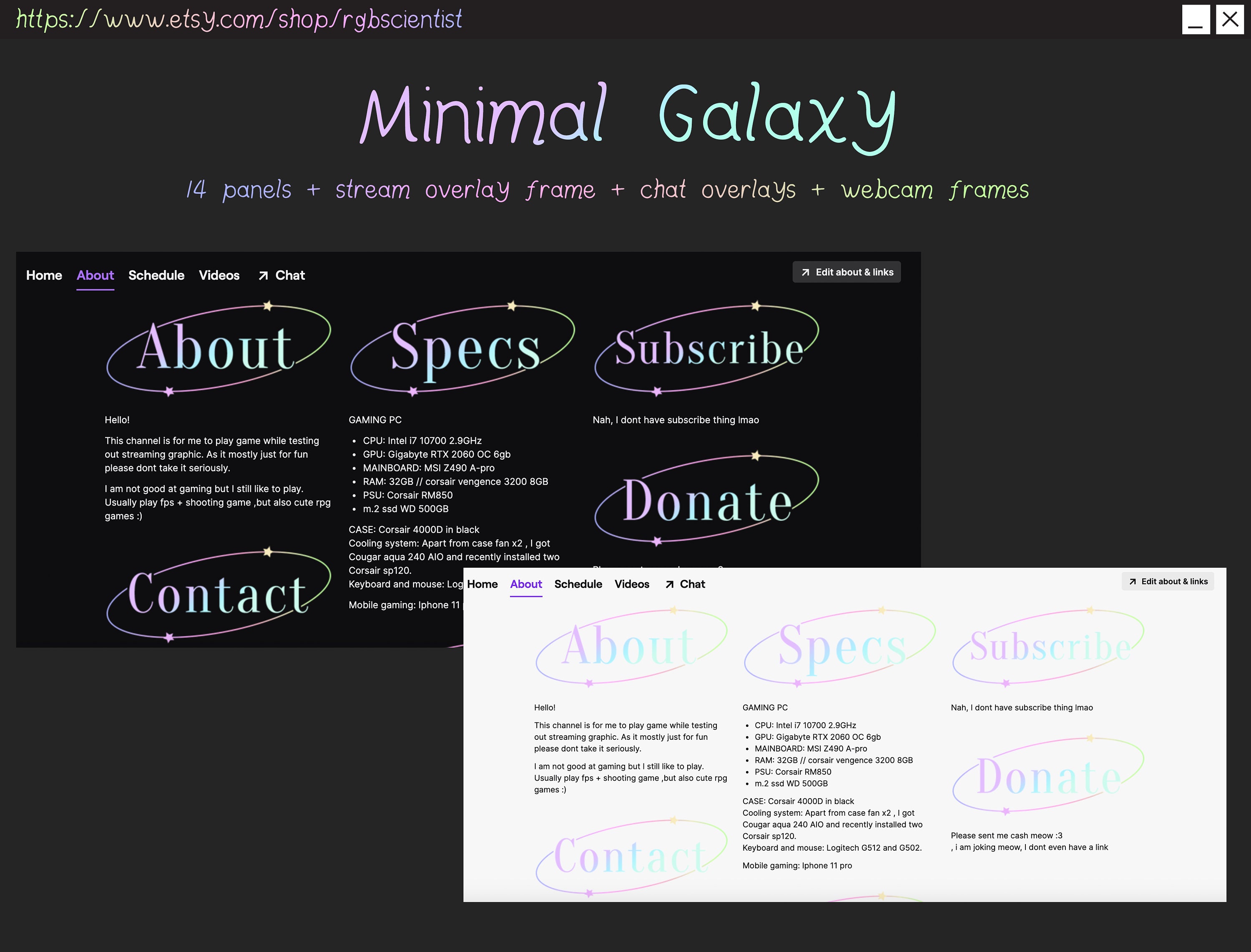Galaxy Stream Pack / 14x Panels / Stream Overlay Frame / 2x Camera ...