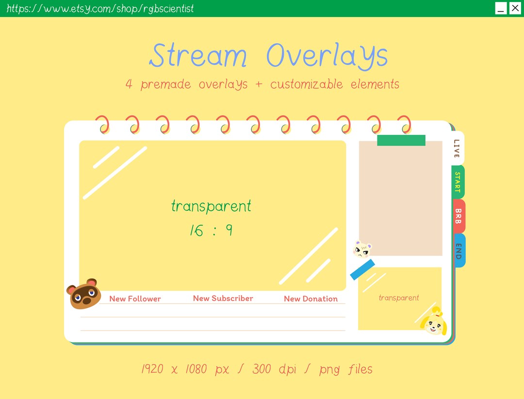 Animal Crossing Notebook Stream Overlays / 4x Ready to Use Stream ...