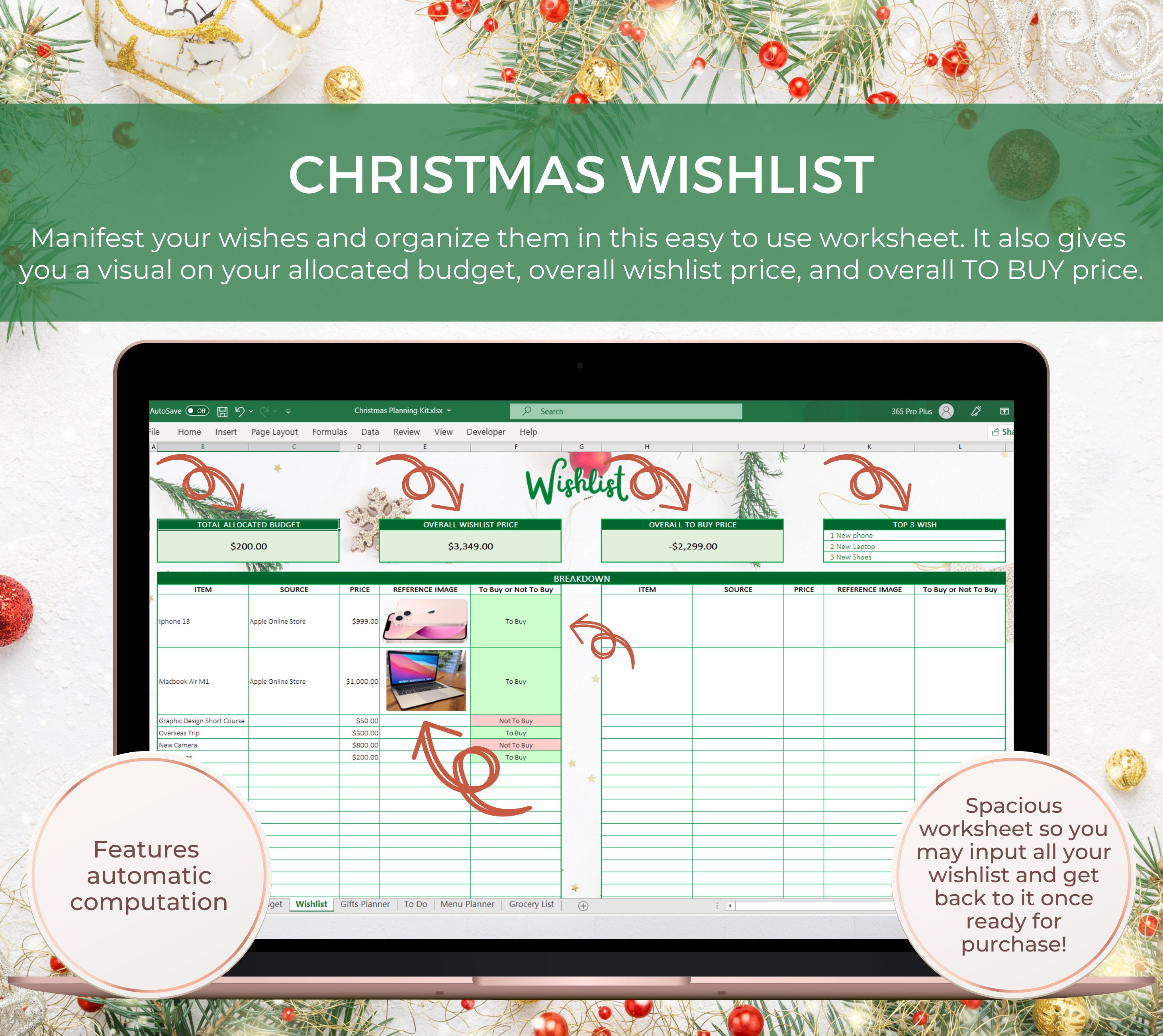 Christmas Budget Spreadsheet, Digital Christmas Planner, Christmas ...