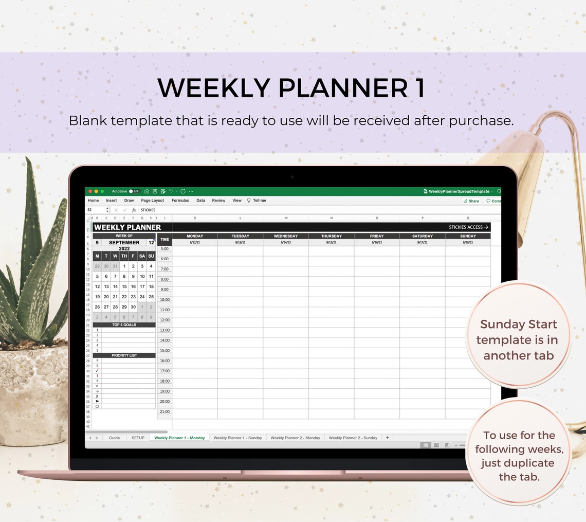 Weekly Planner Excel, Weekly Planner Template, Weekly Schedule Planner ...