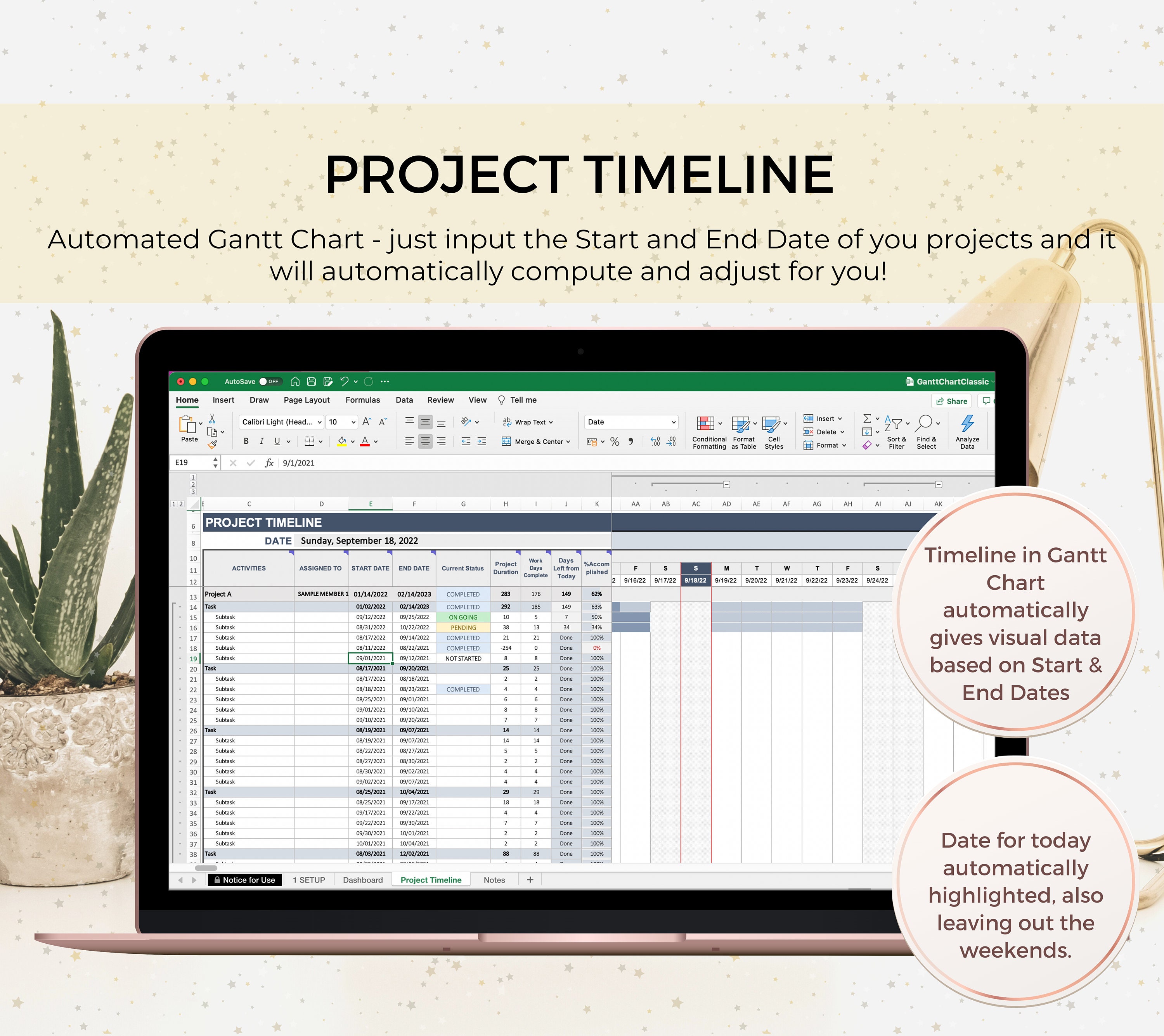 Gantt Chart Template, Project Timeline, Excel Dashboard, Project ...