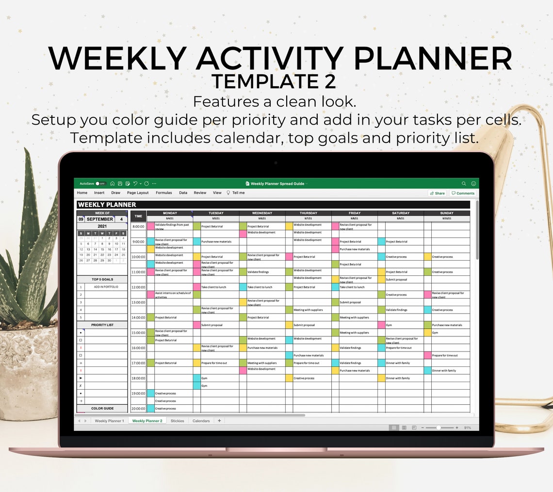 Weekly Planner Excel Weekly Planner Template Weekly Schedule | Etsy