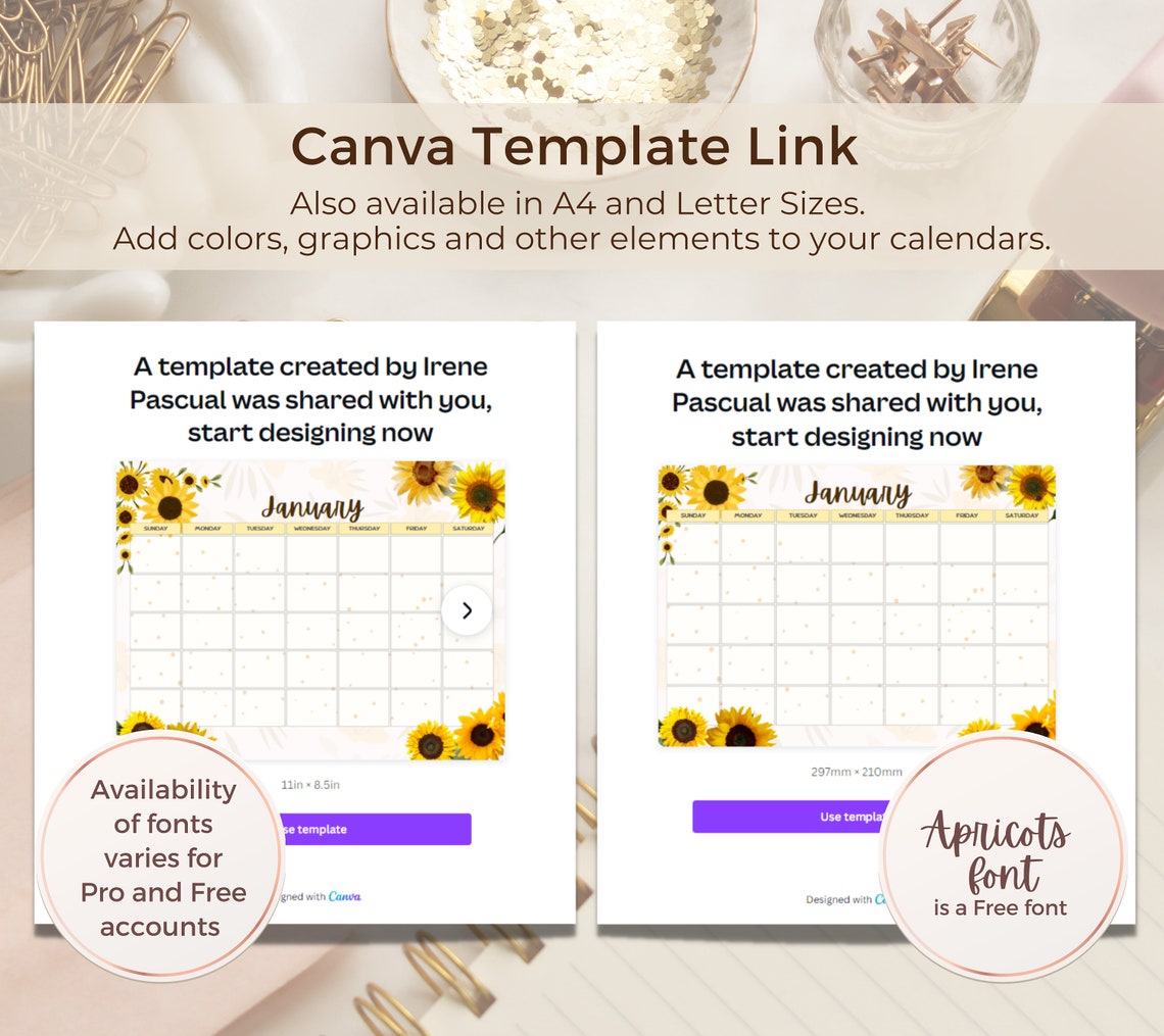 Floral Calendar 2023, Printable Calendar 2023, Editable Calendar ...