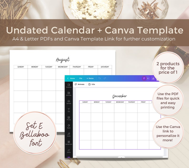 Editable Calendar Template Canva, Canva Calendar, Printable Blank ...