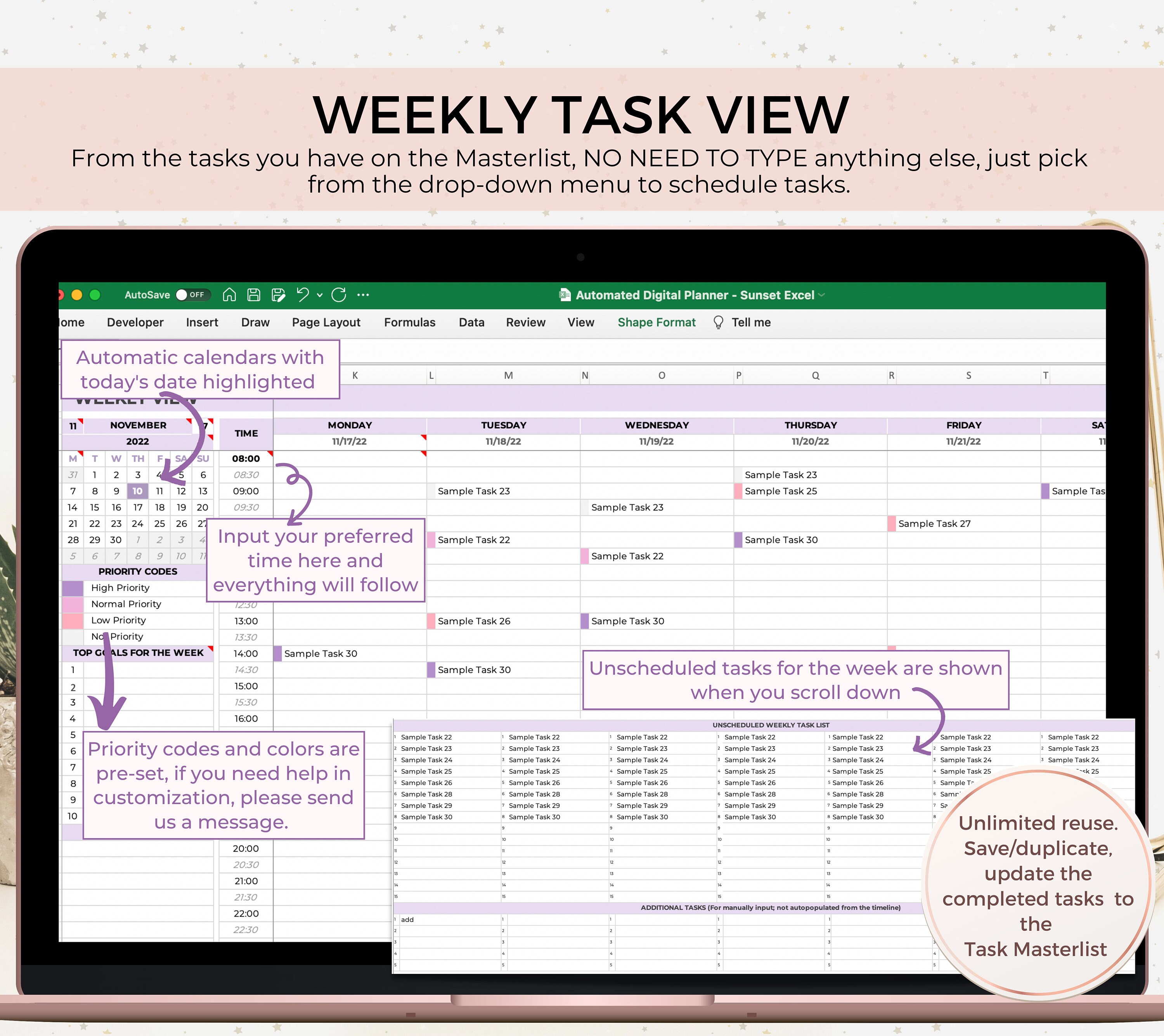To Do List Excel, Excel Planner Template, Task Tracker Template, Daily ...