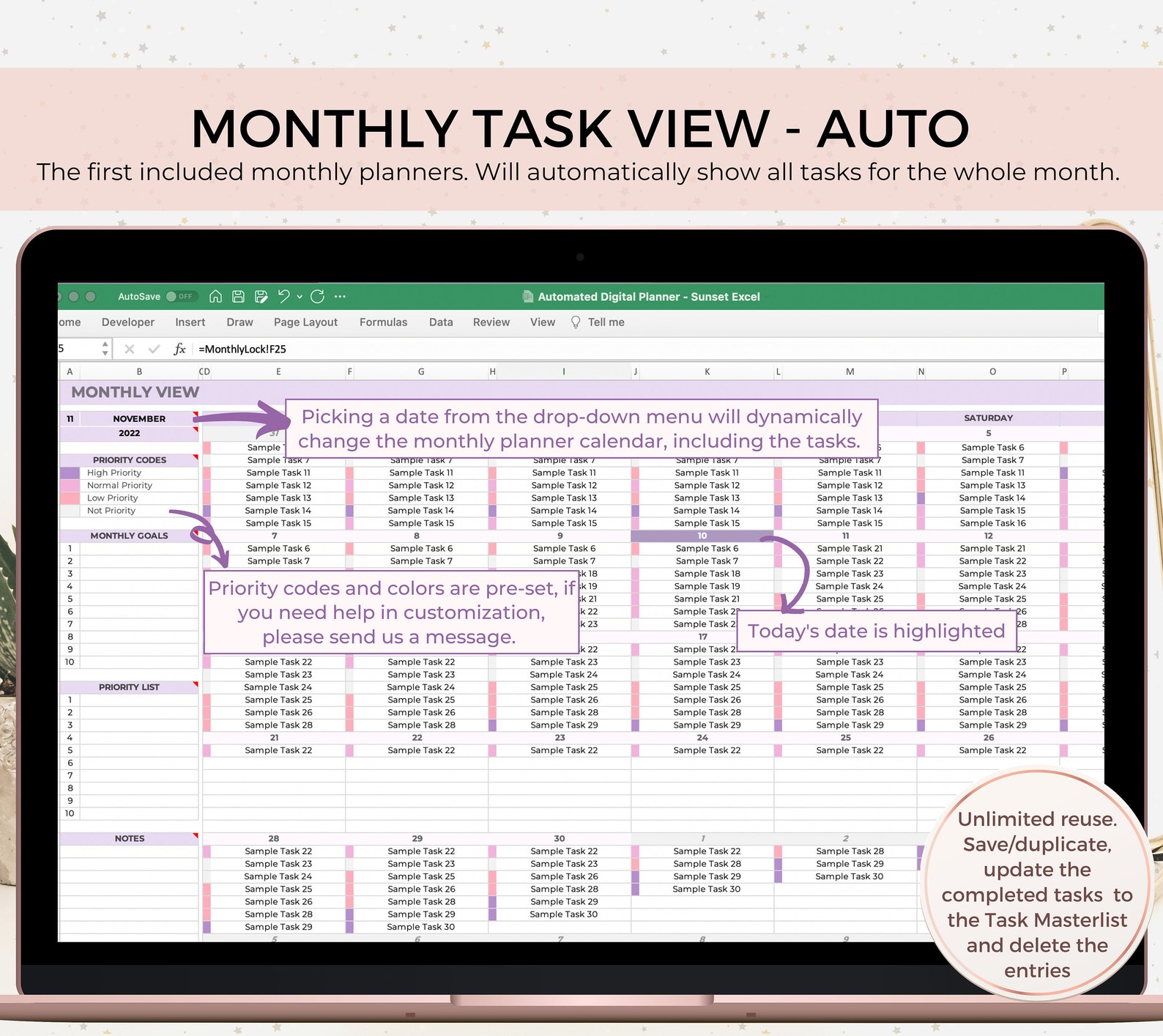 To Do List Excel, Excel Planner Template, Task Tracker Template, Daily ...