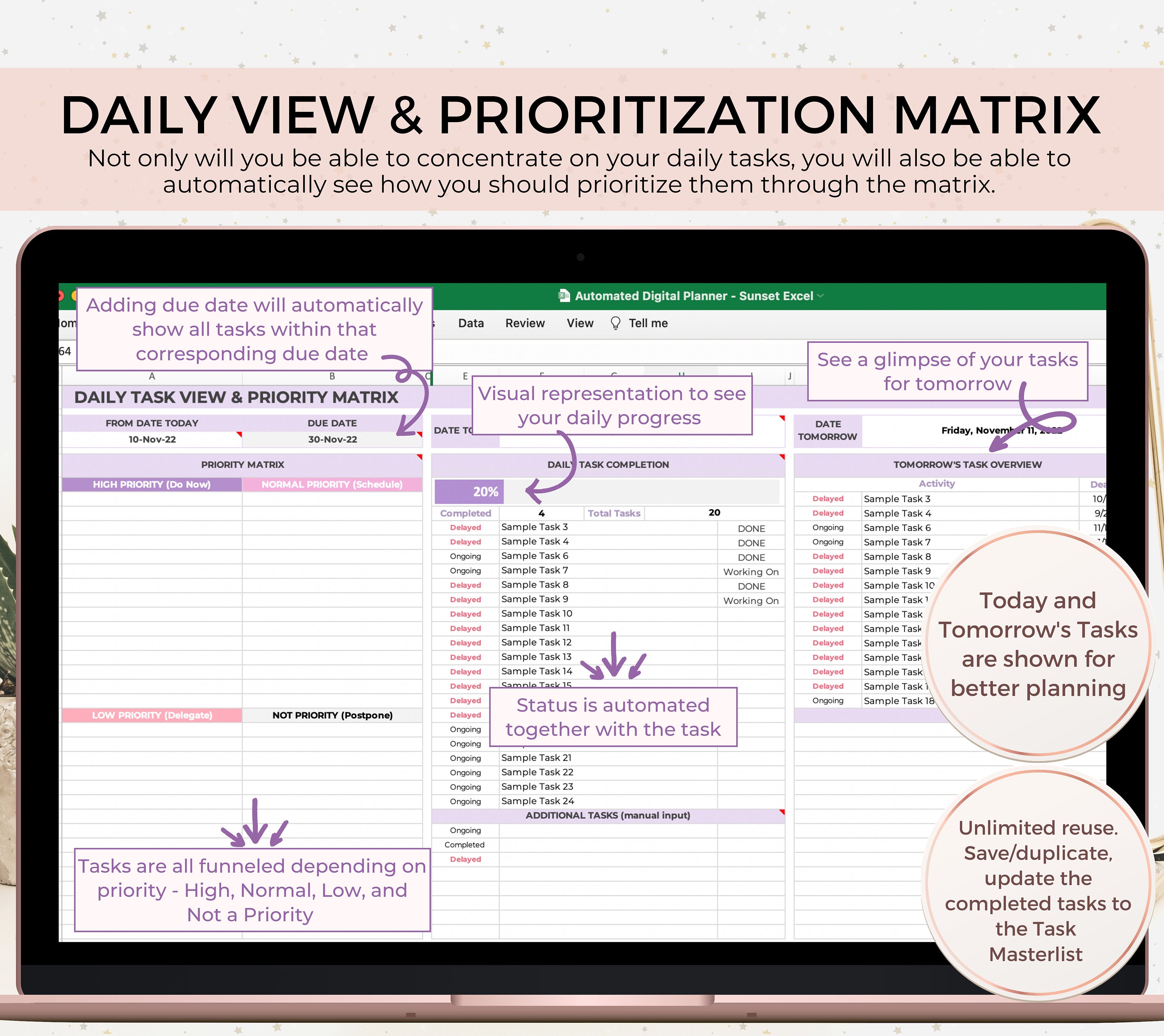 To Do List Excel, Excel Planner Template, Task Tracker Template, Daily ...
