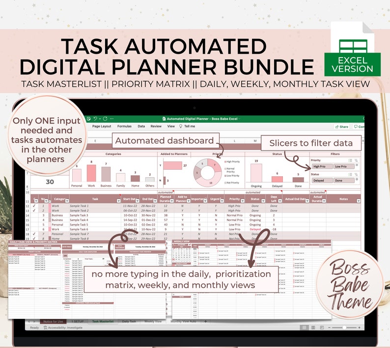 Excel Planner Template, Spreadsheet Planner, to Do List, Daily Planner ...