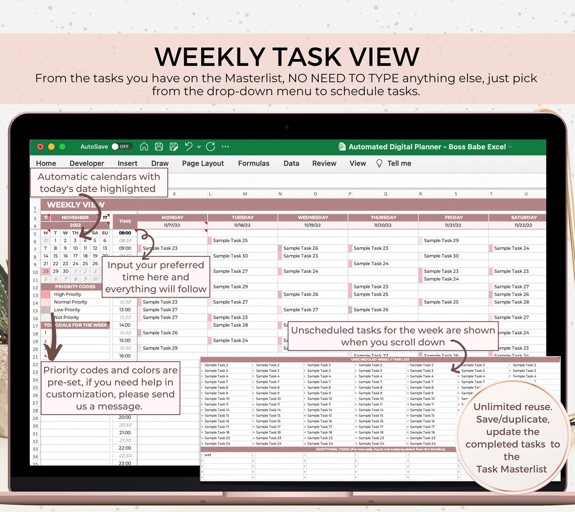 Excel Planner Template, Spreadsheet Planner, to Do List, Daily Planner ...