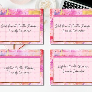 2022 Monthly Calendar, Pink Calendar, Watercolor Calendar, Blank ...