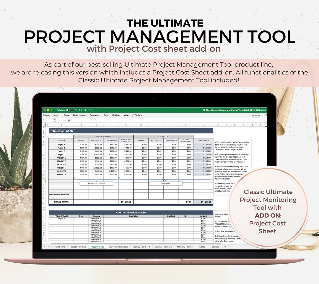 Project Management With Project Cost Template, Project Planner With ...