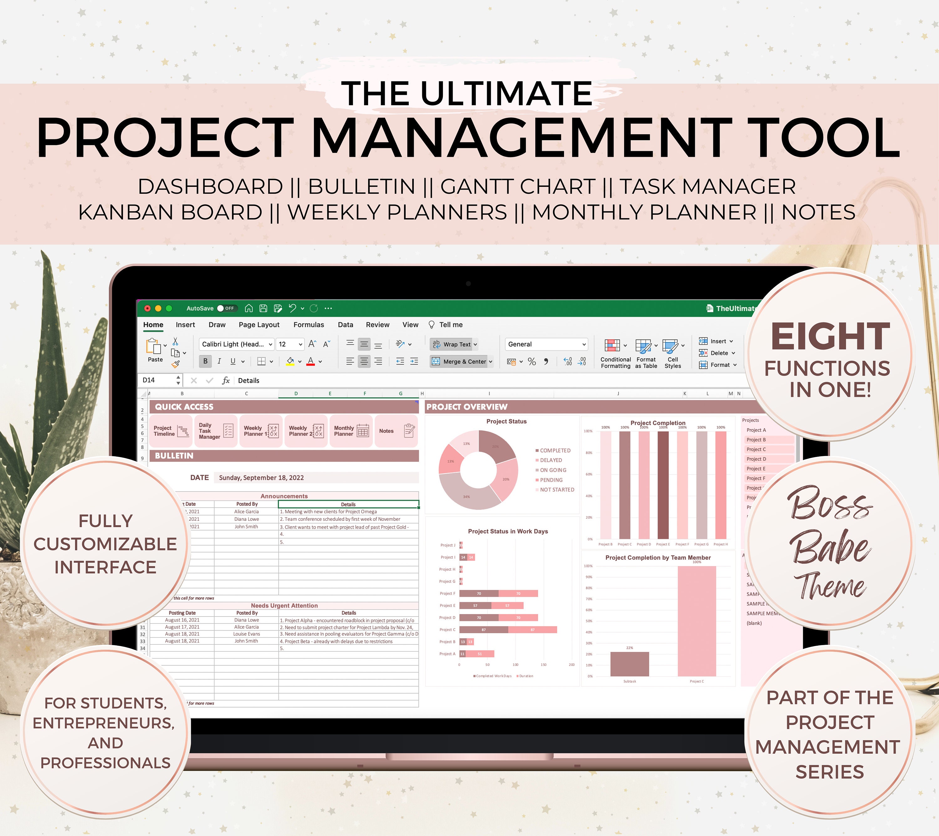 Project Management, Boss Babe Template, Gantt Chart, Boss Babe Planner ...