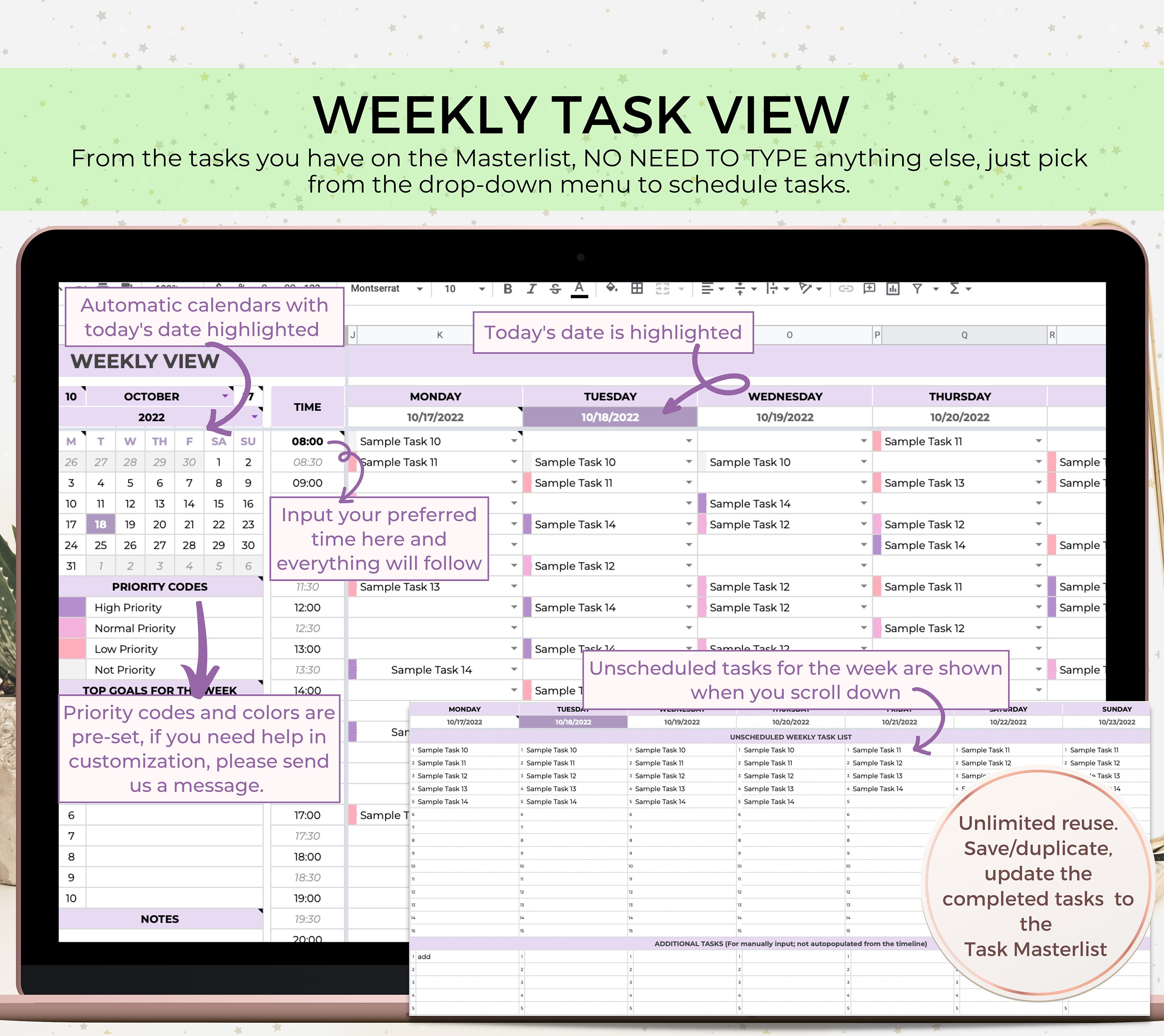 Google Sheets Planner, to Do List Spreadsheet, Priority Matrix, Task ...