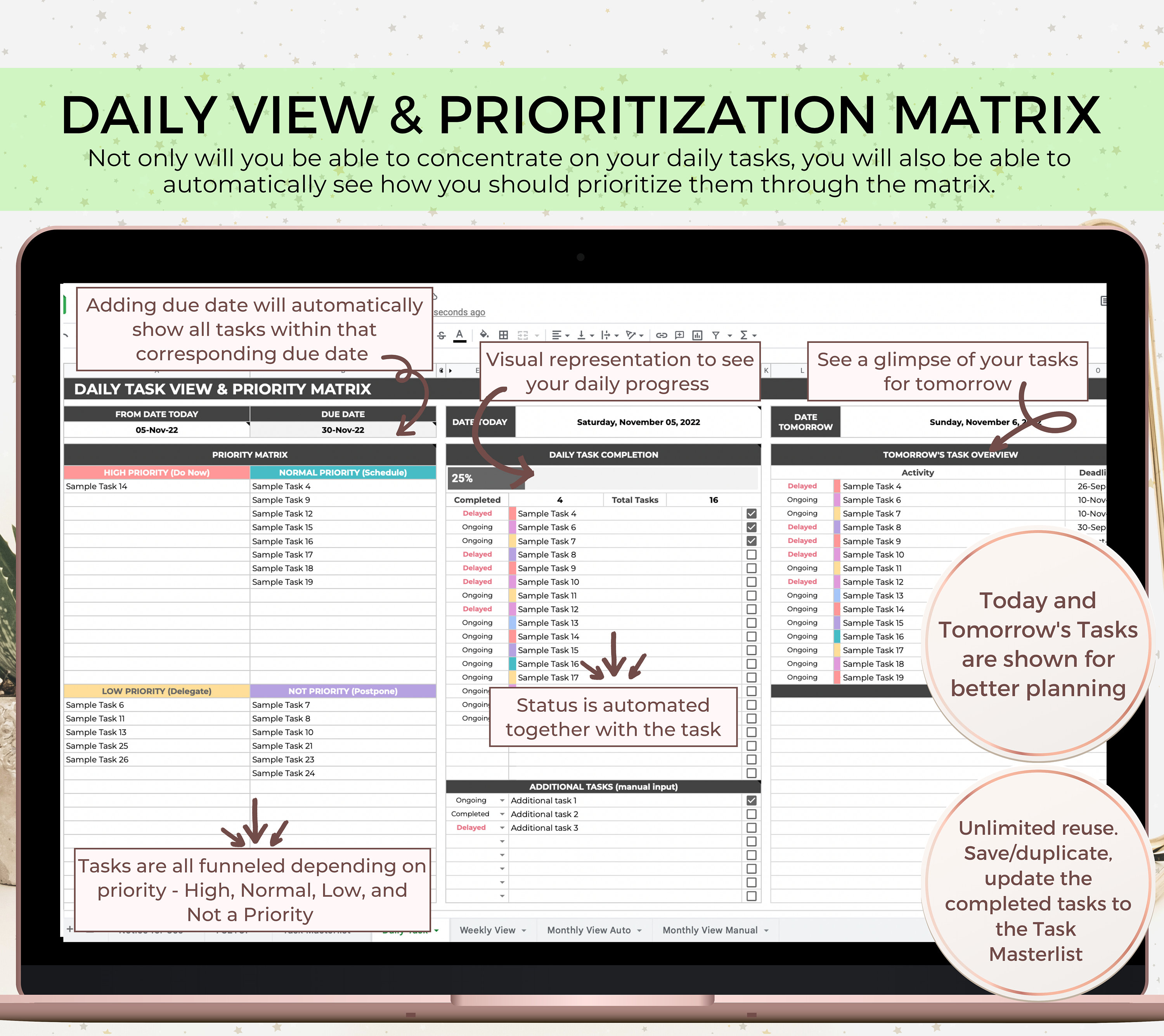 To Do List Template, Google Sheets to Do, Schedule Planner, Digital ...