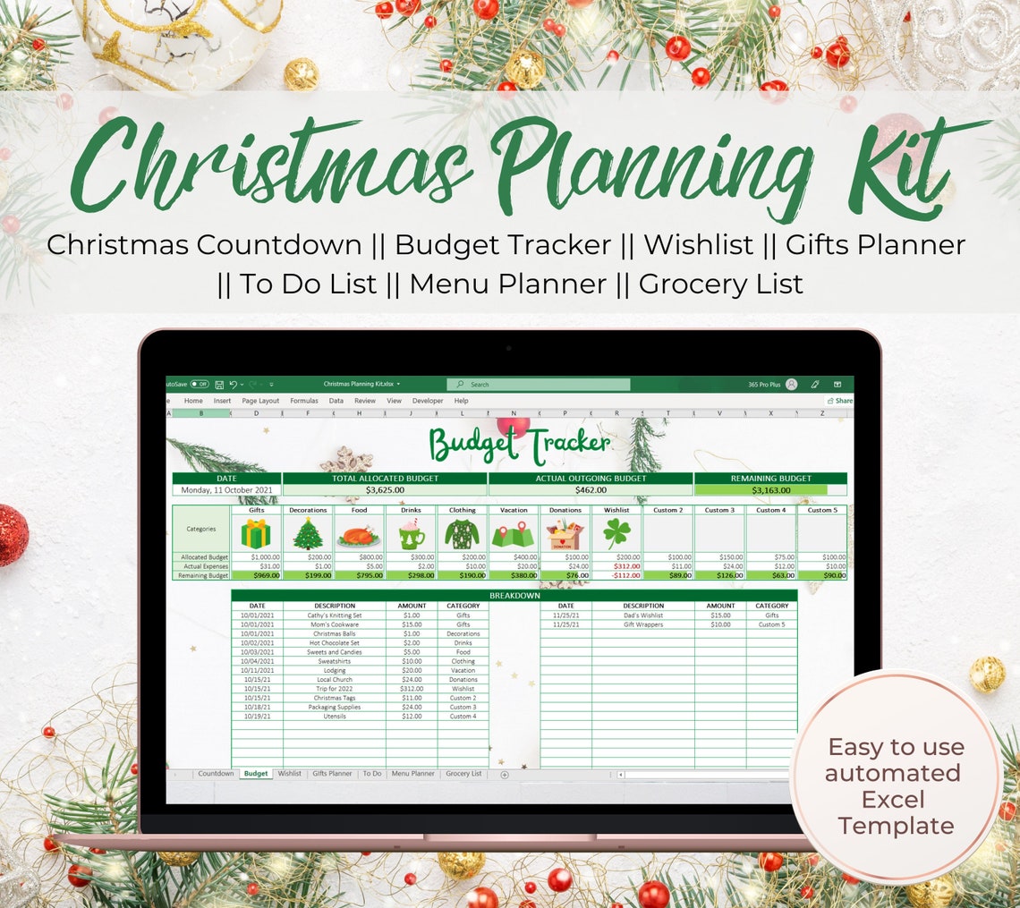 Christmas Budget Spreadsheet, Digital Christmas Planner, Christmas ...