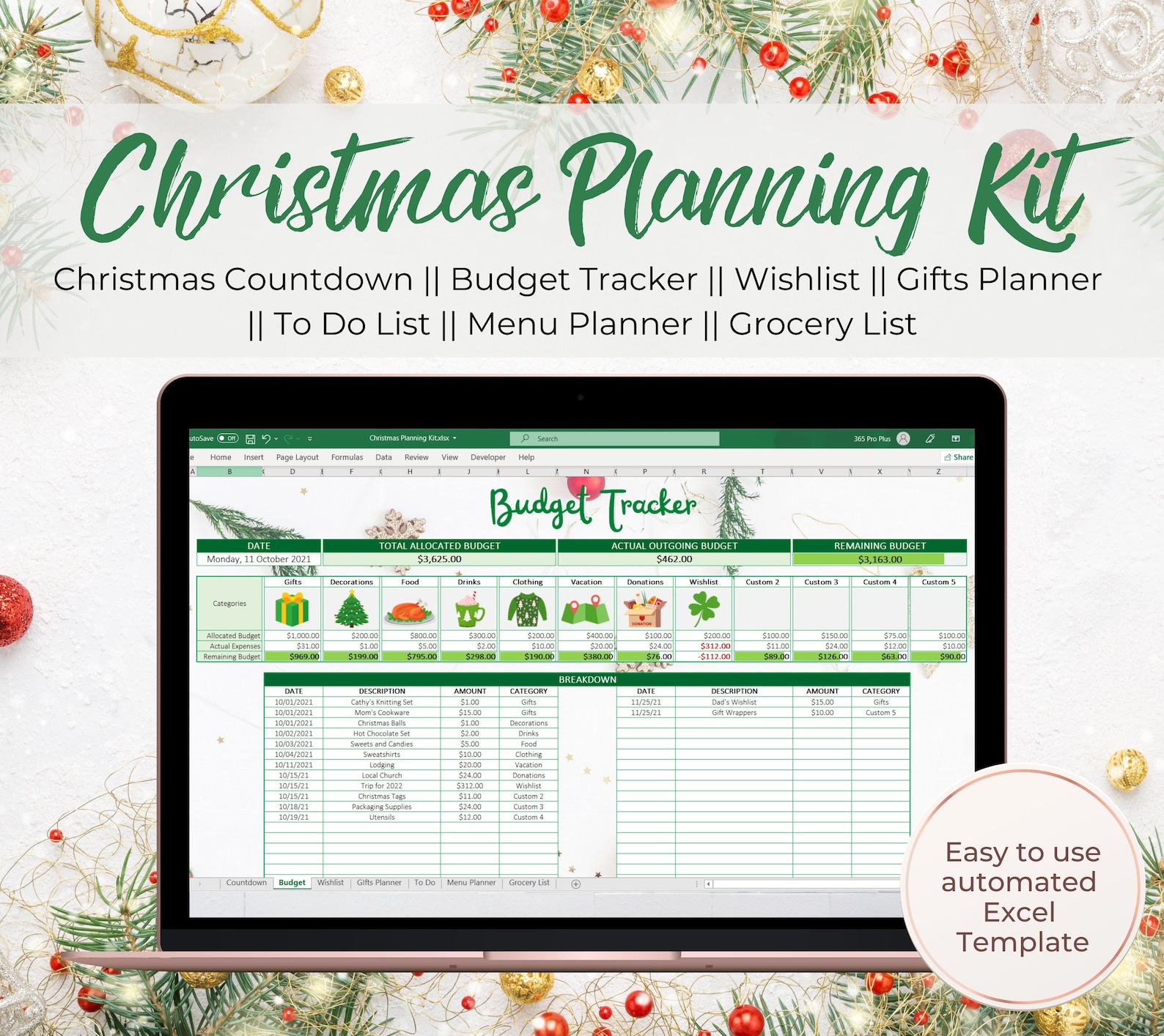 Christmas Budget Spreadsheet Digital Christmas Planner Christmas