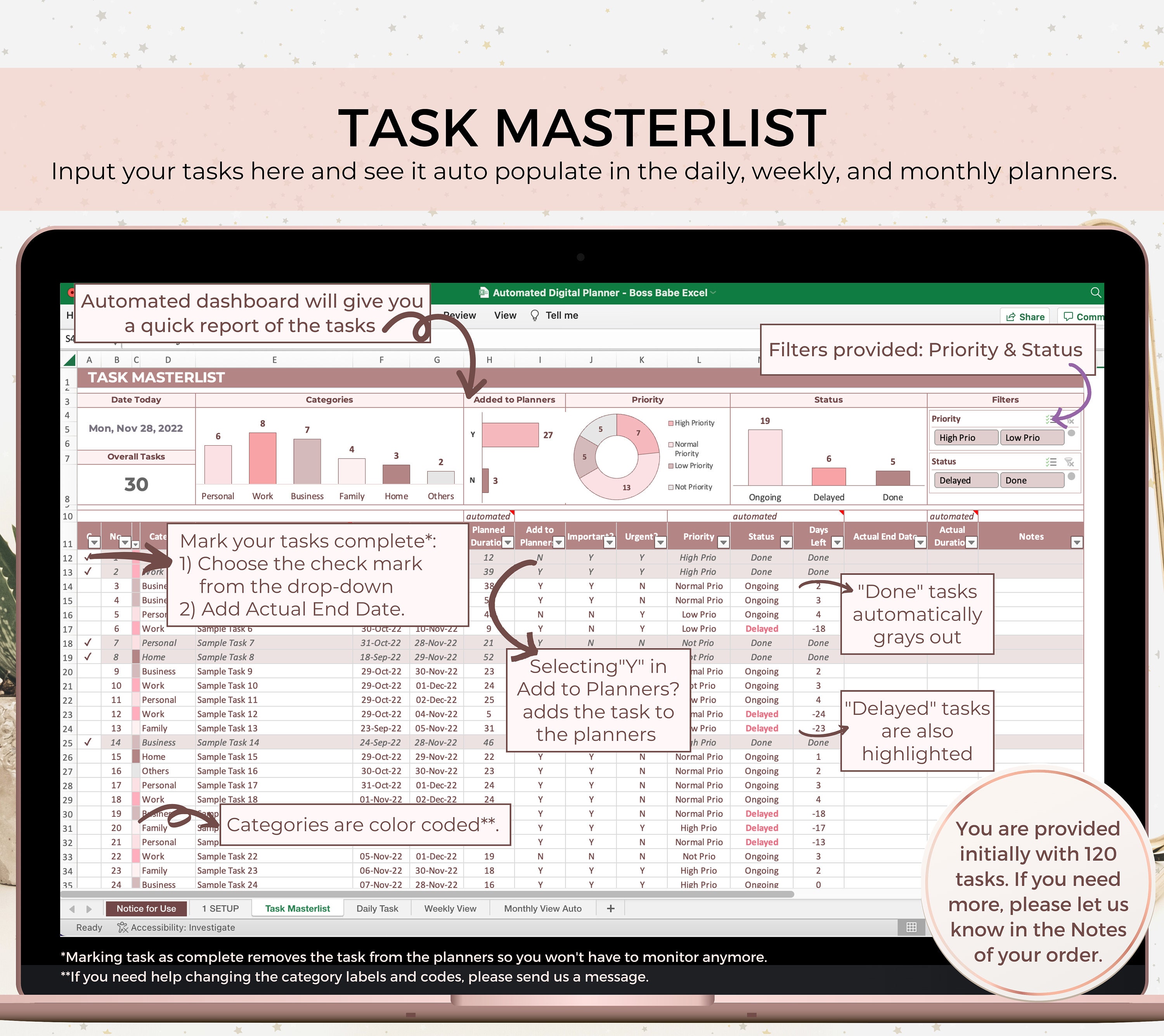 Excel Planner Template, Spreadsheet Planner, to Do List, Daily Planner ...