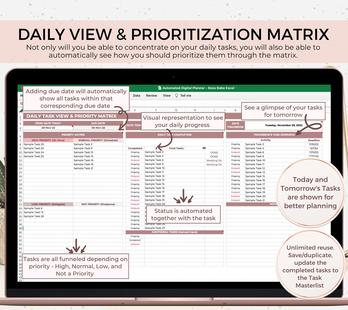 Excel Planner Template, Spreadsheet Planner, to Do List, Daily Planner ...
