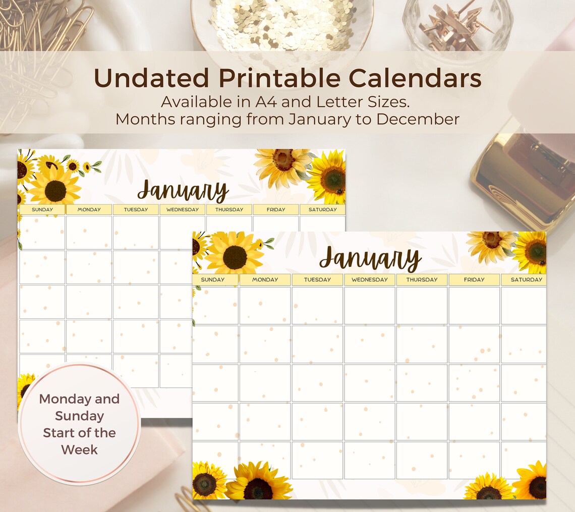 Floral Calendar 2023, Printable Calendar 2023, Editable Calendar ...
