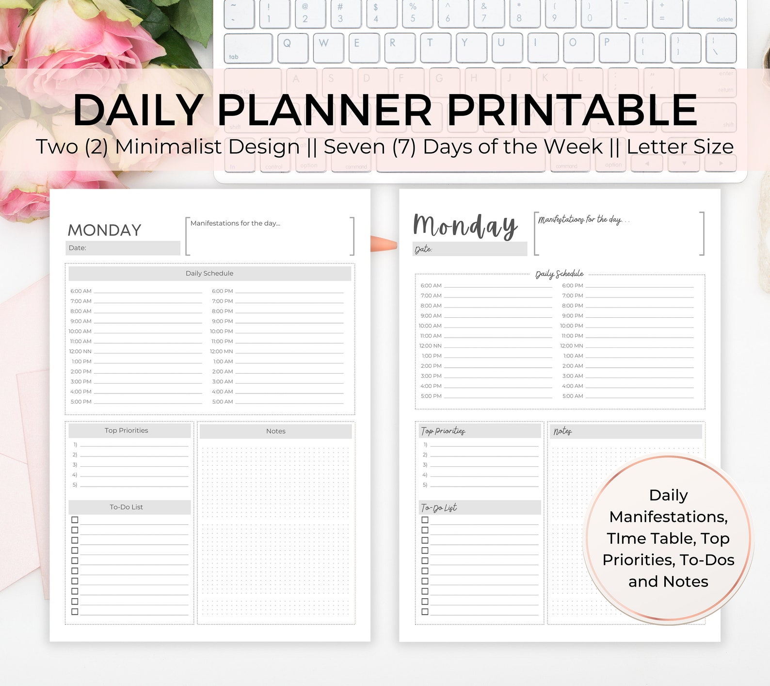 Daily Planner 2022, Daily Planner Printable, Digital Planner Undated ...