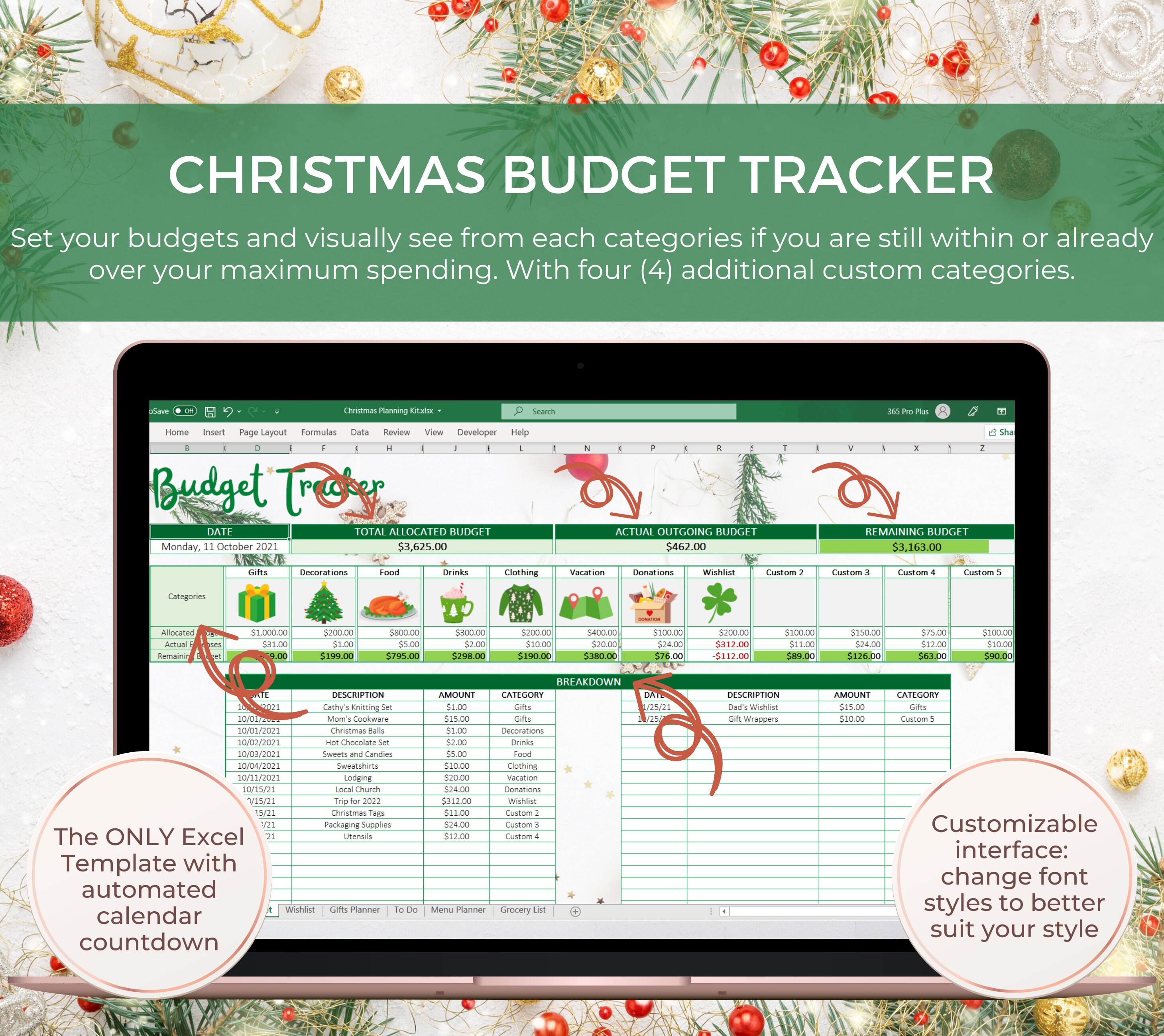Christmas Budget Spreadsheet, Digital Christmas Planner, Christmas ...