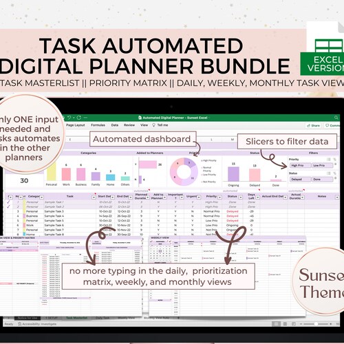 Weekly Planner Excel Template Daily Task Schedule to Do - Etsy