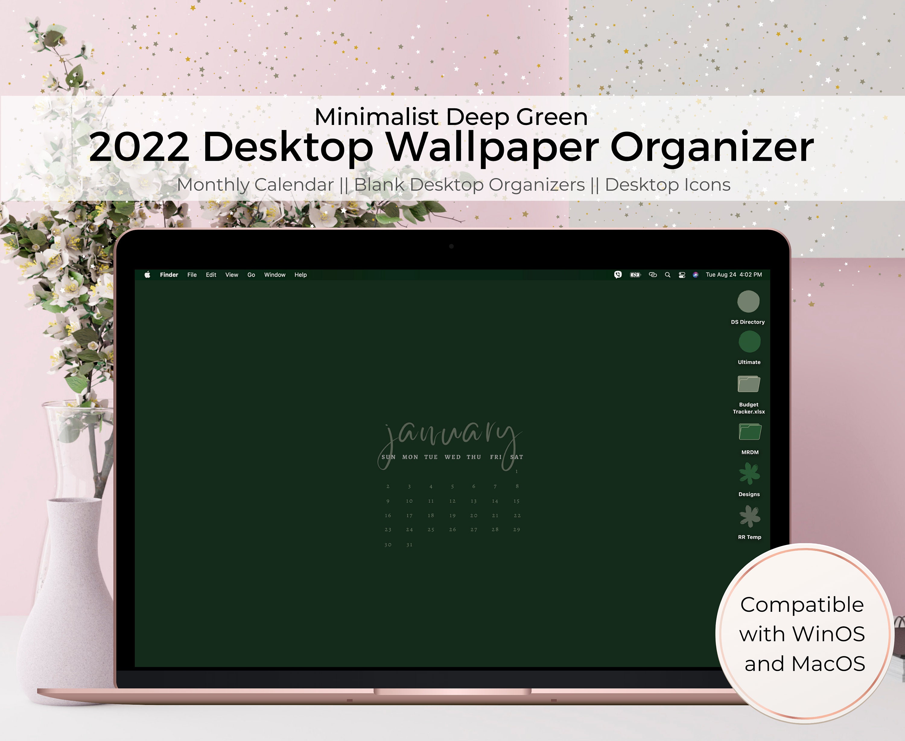 Desktop Wallpaper Organizer, Green Desktop Organizer, Minimalist ...