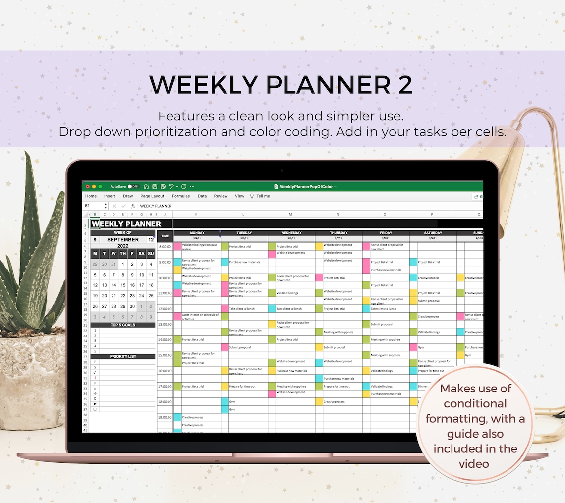 Weekly Planner Excel Weekly Planner Template Weekly Schedule - Etsy