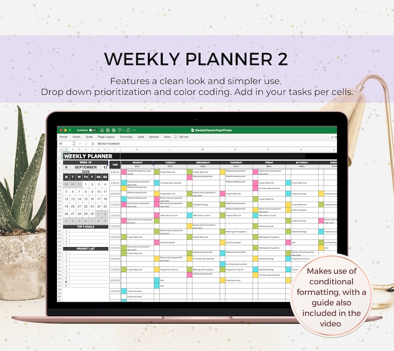 Weekly Planner Excel Weekly Planner Template Weekly Schedule - Etsy