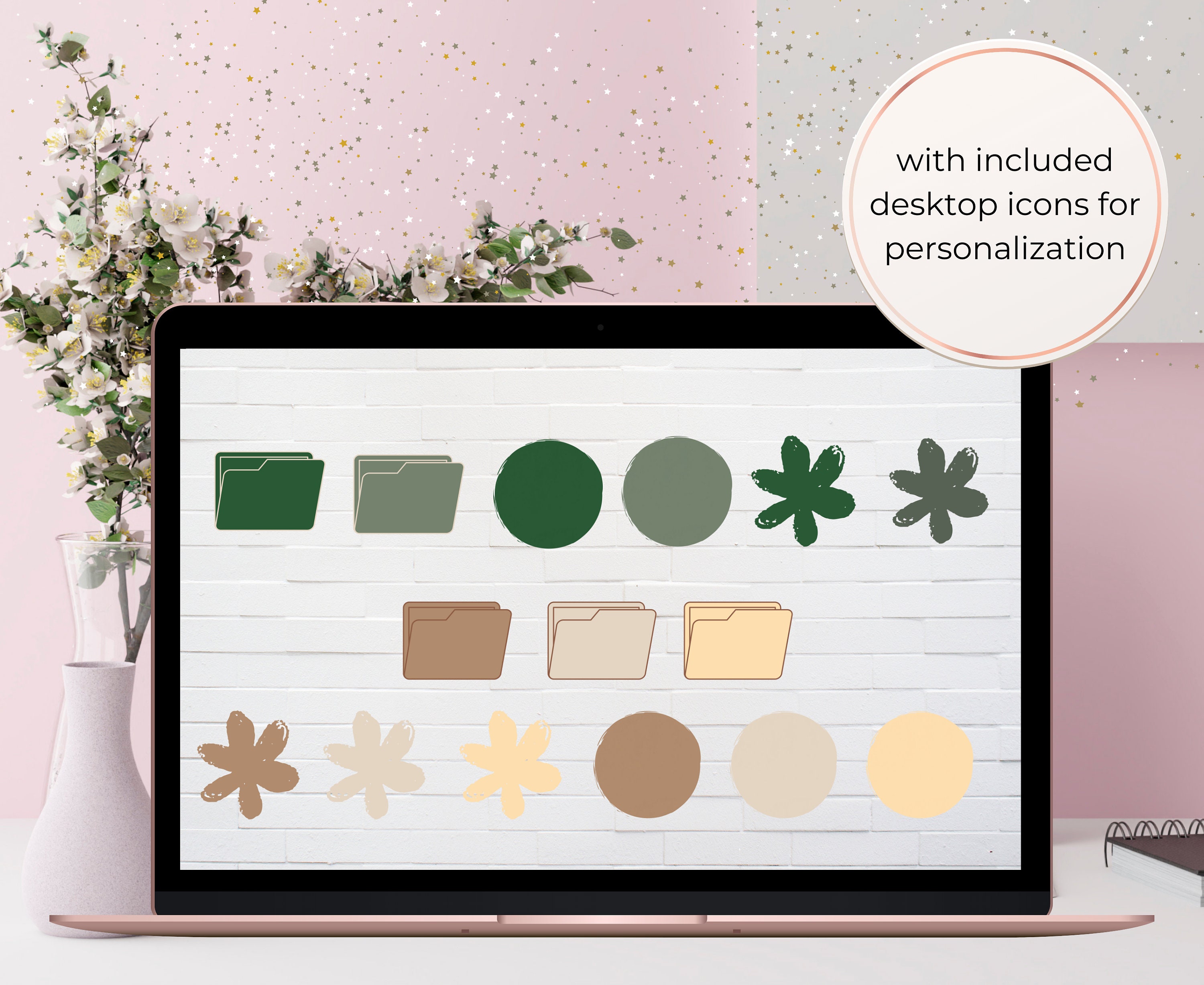 Desktop Wallpaper Organizer, Green Desktop Organizer, Minimalist ...