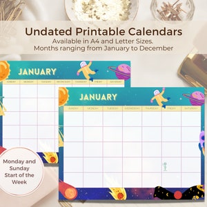 Printable Calendar for Kids, 2023 Calendar, Undated Calendar, 2023 ...