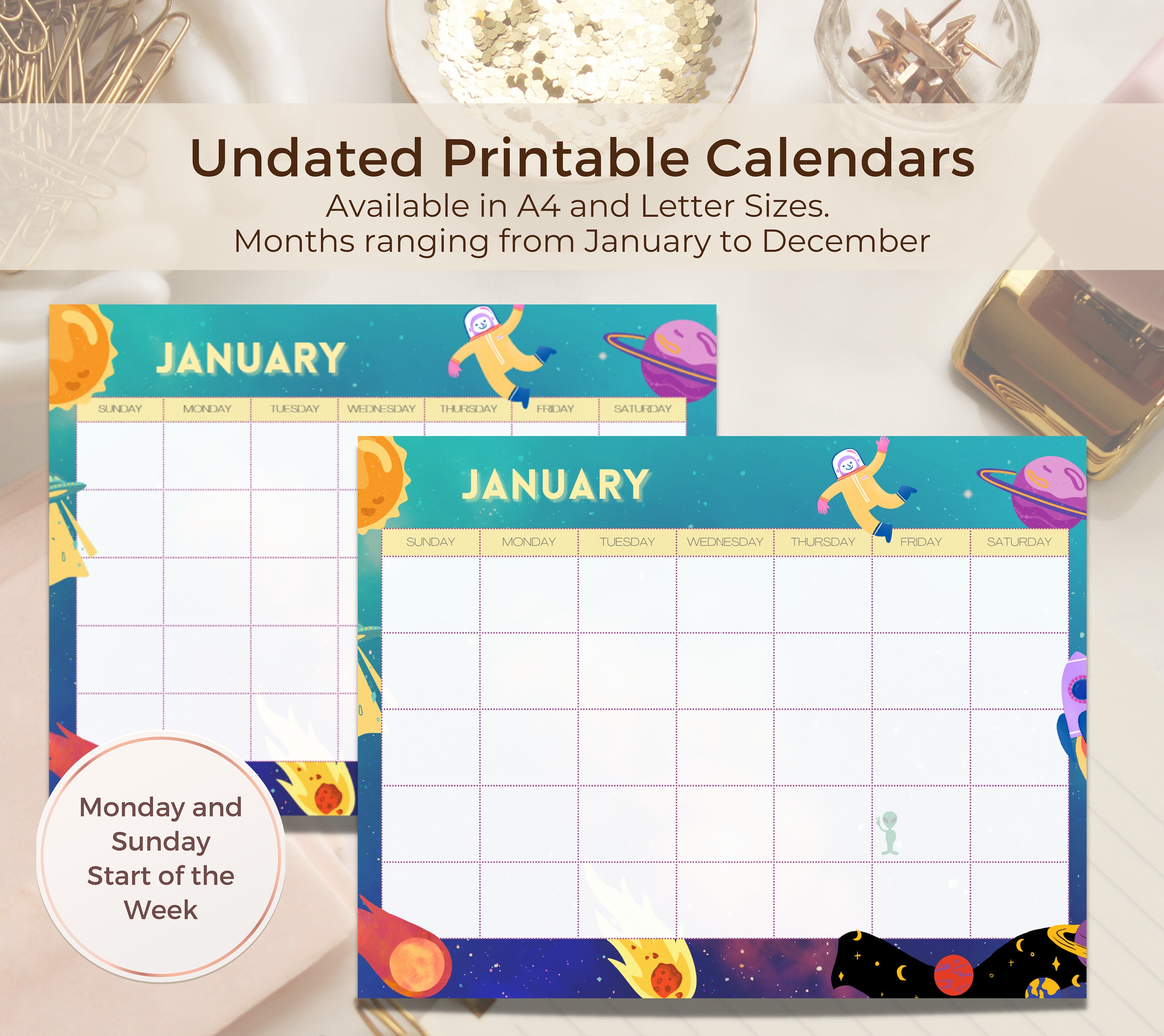 Printable Calendar for Kids, 2023 Calendar, Undated Calendar, 2023 ...