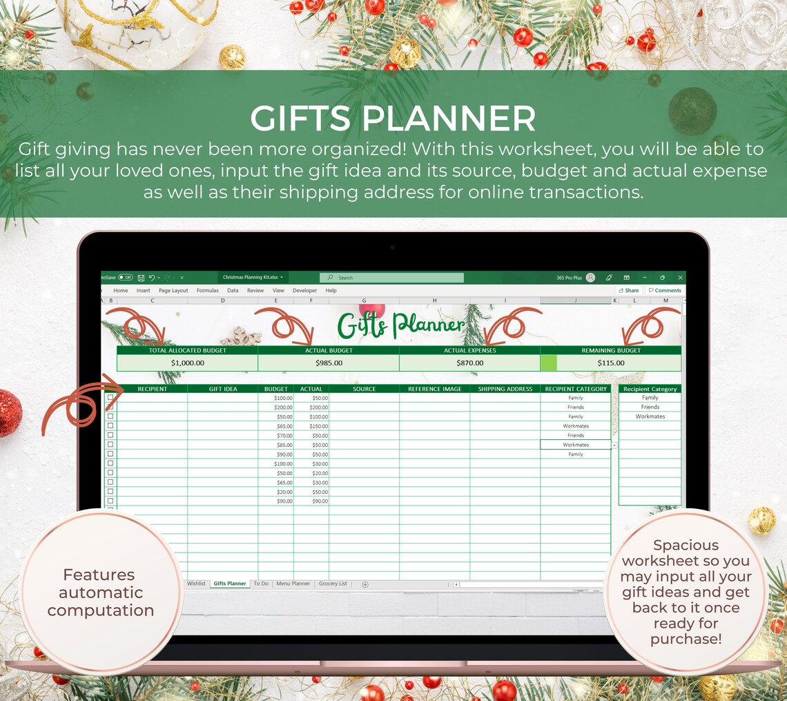 Christmas Budget Spreadsheet, Digital Christmas Planner, Christmas ...
