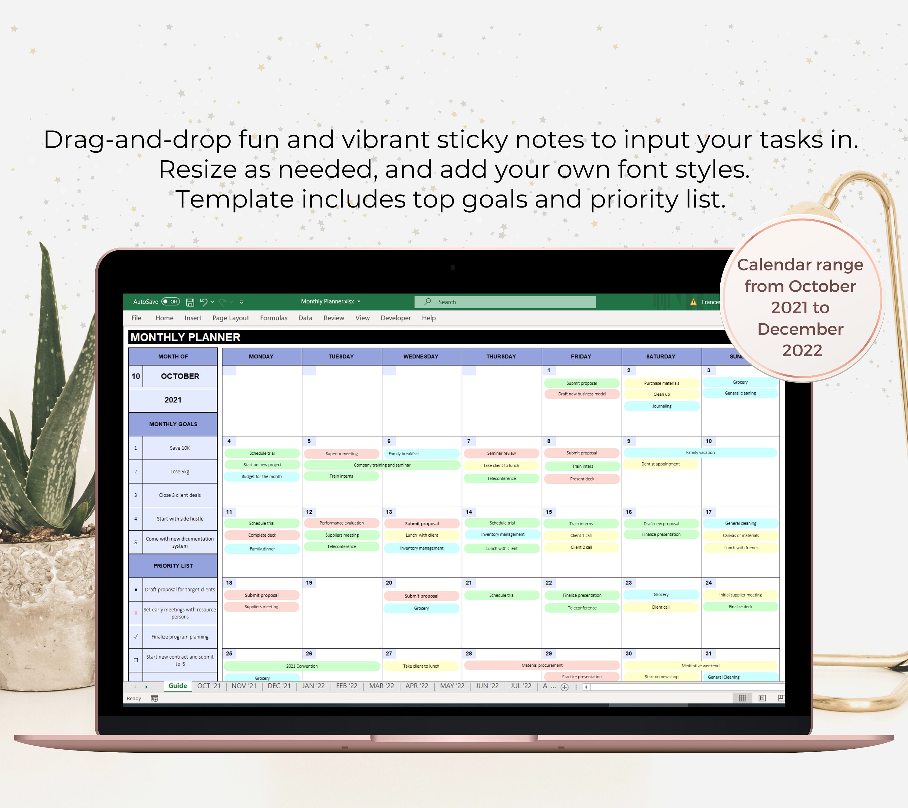Monthly Planner Template, Excel Template, Monthly Calendar Planner ...