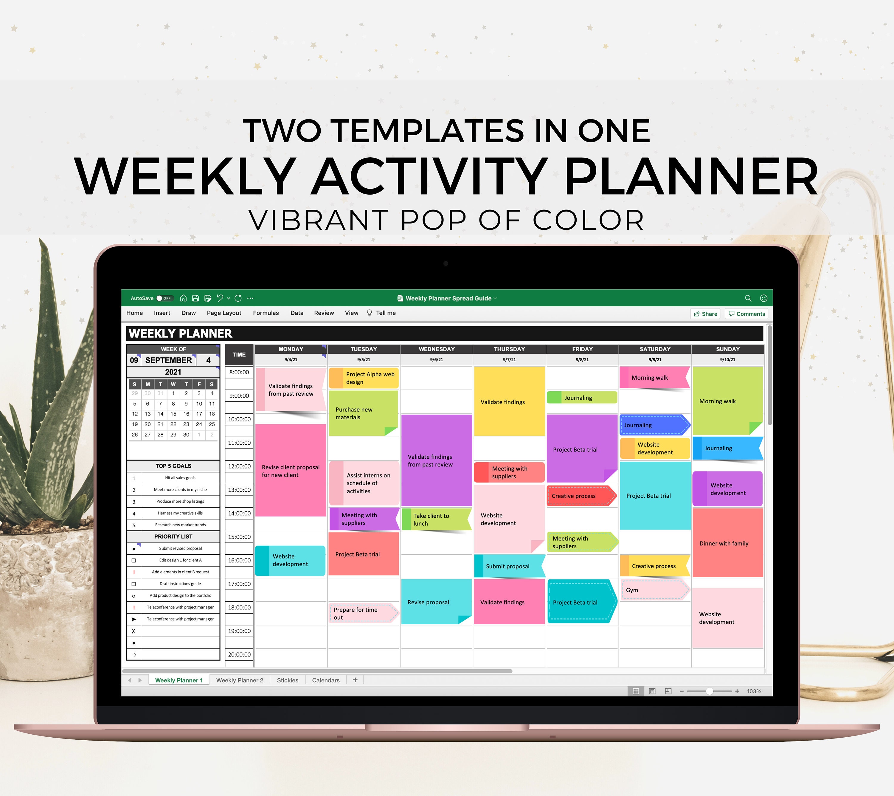 Weekly Planner Excel Weekly Planner Template Weekly Schedule | Etsy