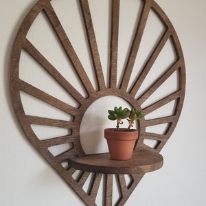 Floating Sun Teardrop Shaped Wood Wall Shelf - Accent Shelf Plant Shelf ...