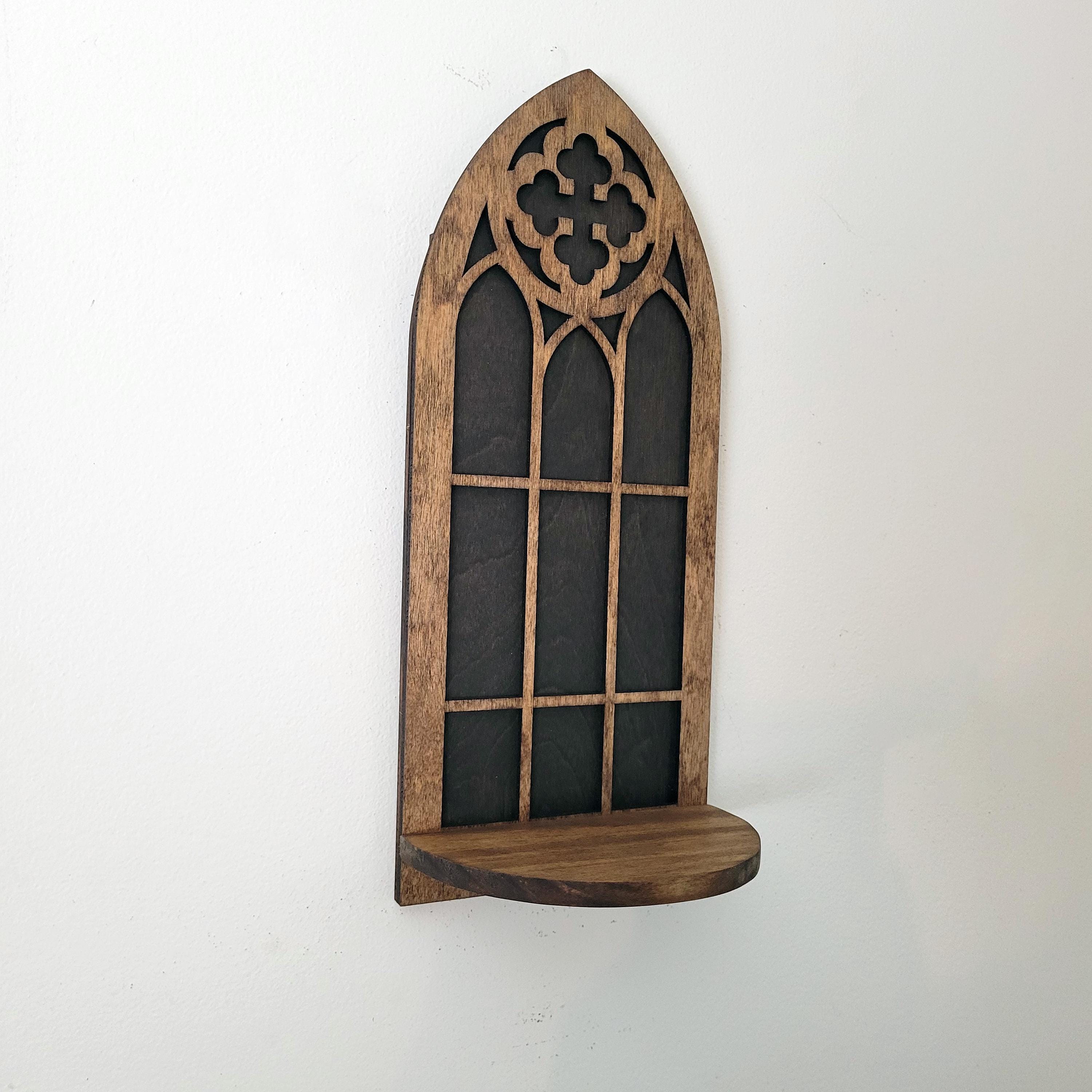 Gothic Window Shelf With Backer - Unique Cathedral Wood Shelves for ...