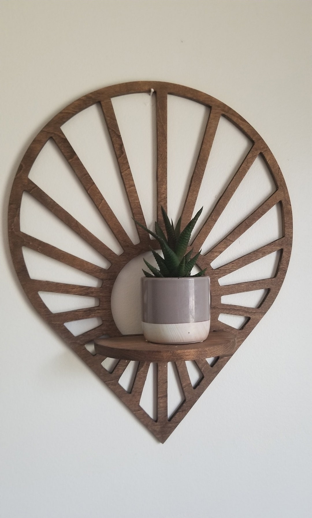 Floating Sun Teardrop Shaped Wood Wall Shelf - Accent Shelf Plant Shelf ...