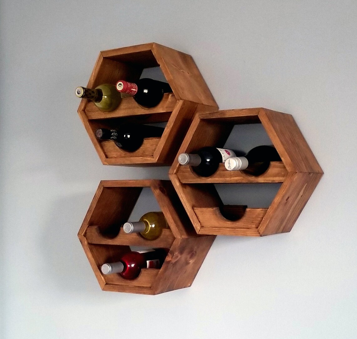 Wood Wine Rack Kitchen Décor Honeycomb/hexagon Wine Storage | Etsy