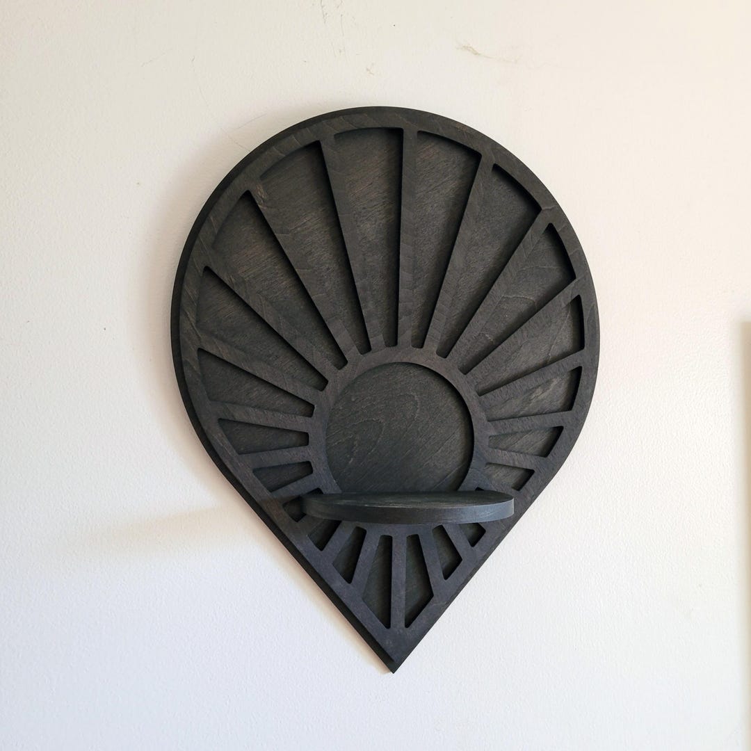 Floating Sun Teardrop Shaped Wood Wall Shelf With Backer- Accent Shelf ...