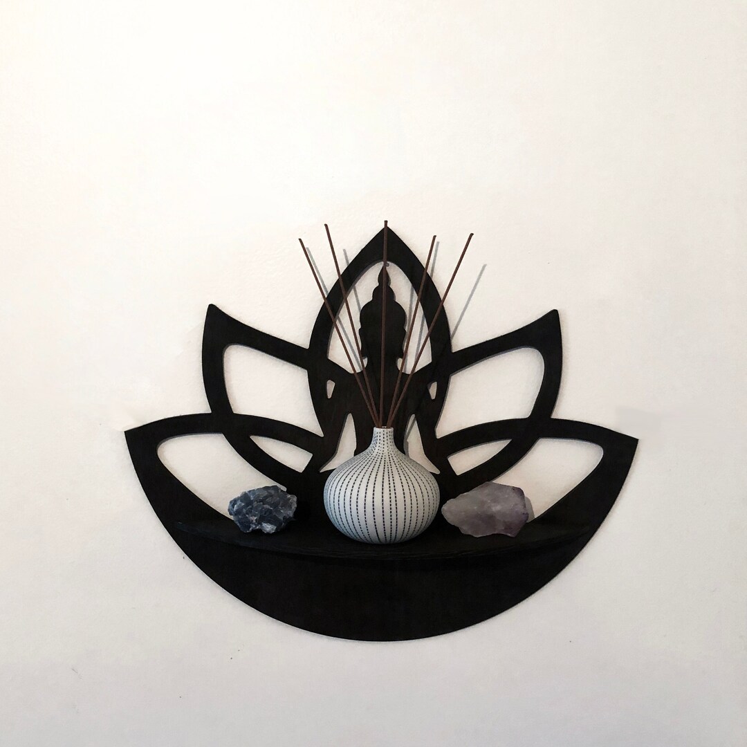 Floating Lotus Buddha Wood Shelf -crystal Shelf - Accent Shelf - Plant ...