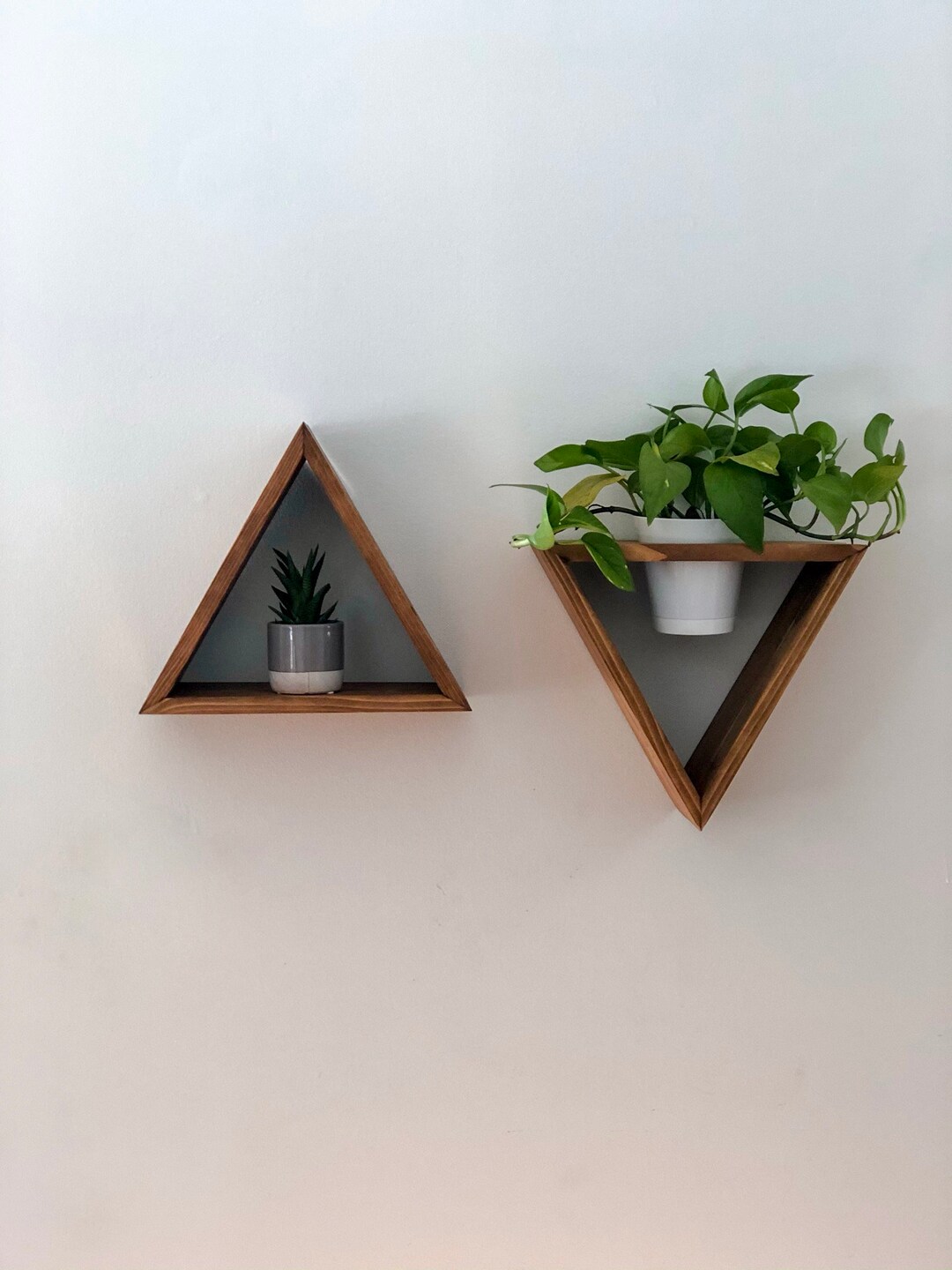 Triangle Shelf - Floating Shelf Wood Wall Décor - Wood Wall Plant ...