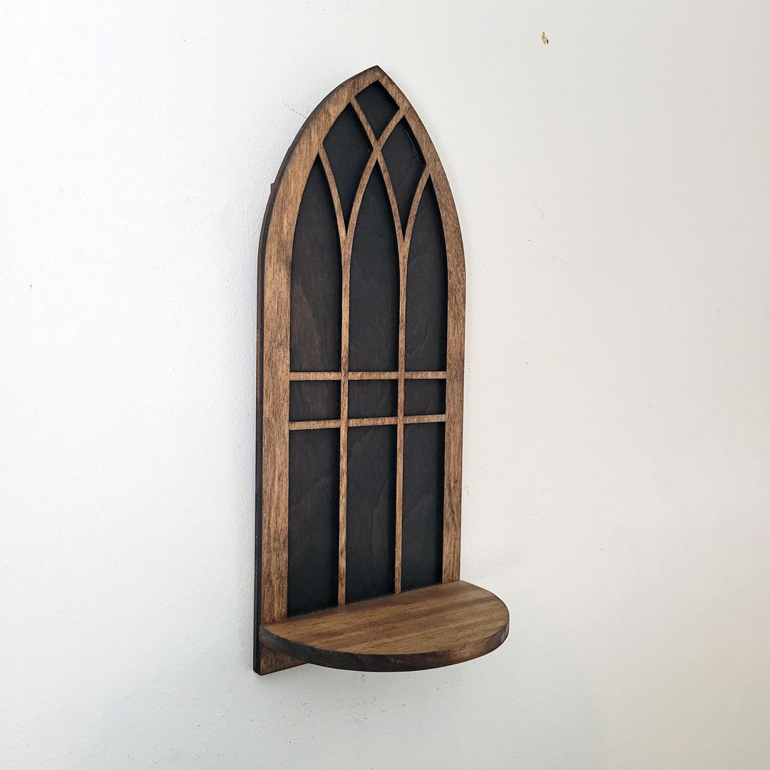 Gothic Window Shelf With Backer - Unique Cathedral Wood Shelves for ...